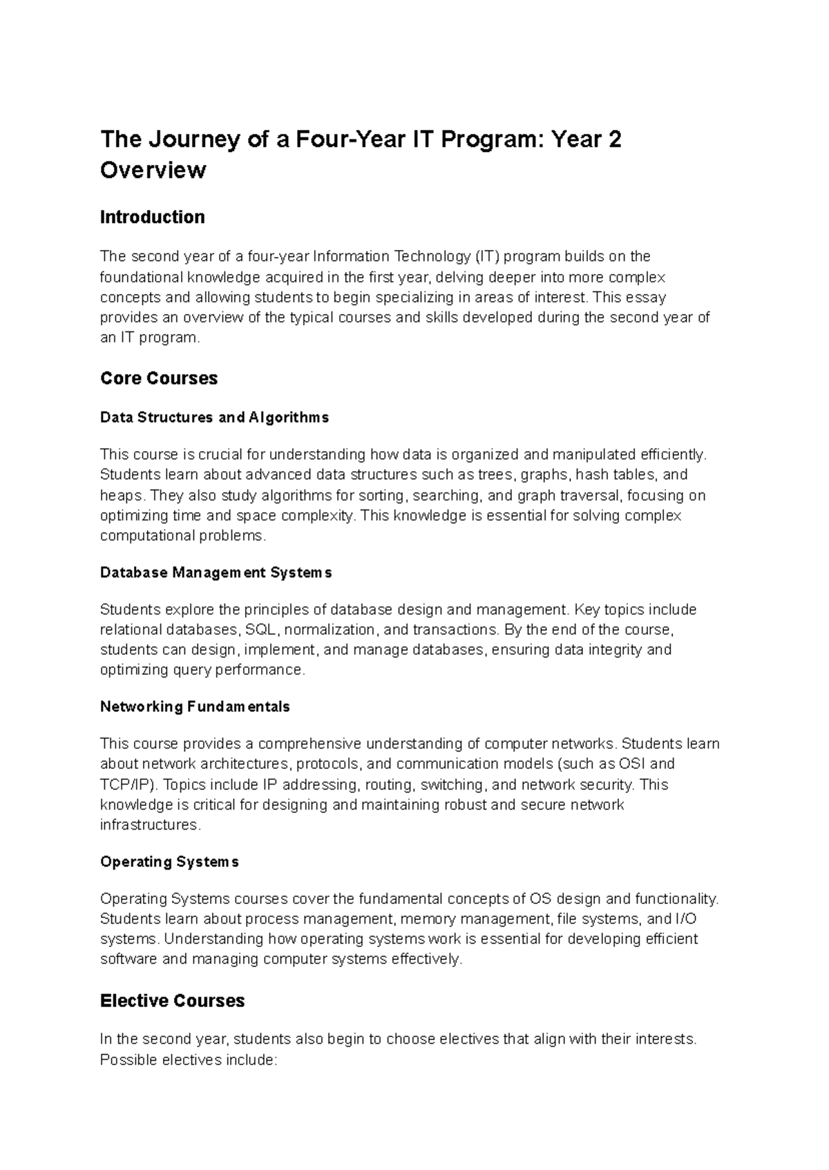 It year 2 overview notes - The Journey of a Four-Year IT Program: Year ...