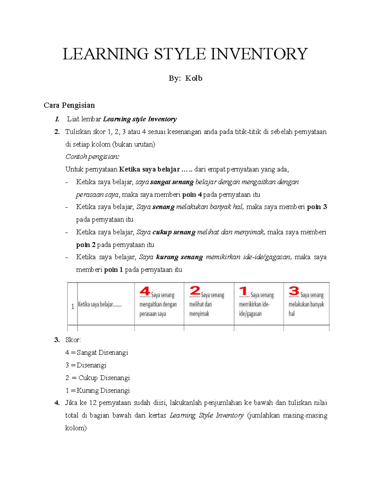 03 Learning Style Inventory - LEARNING STYLE INVENTORY By: Kolb Cara ...