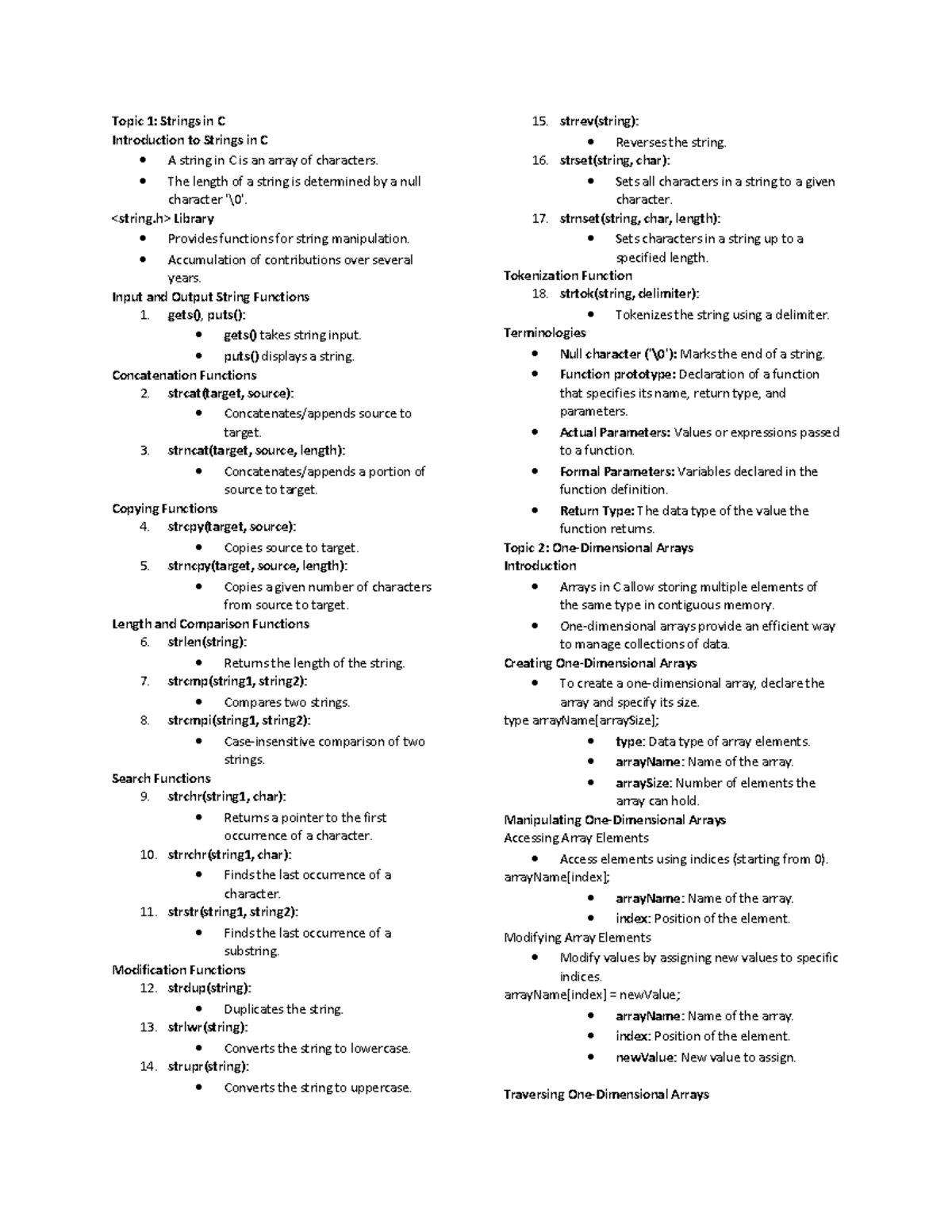 Prelim-reviewer - aaa - Topic 1: Strings in C Introduction to Strings ...