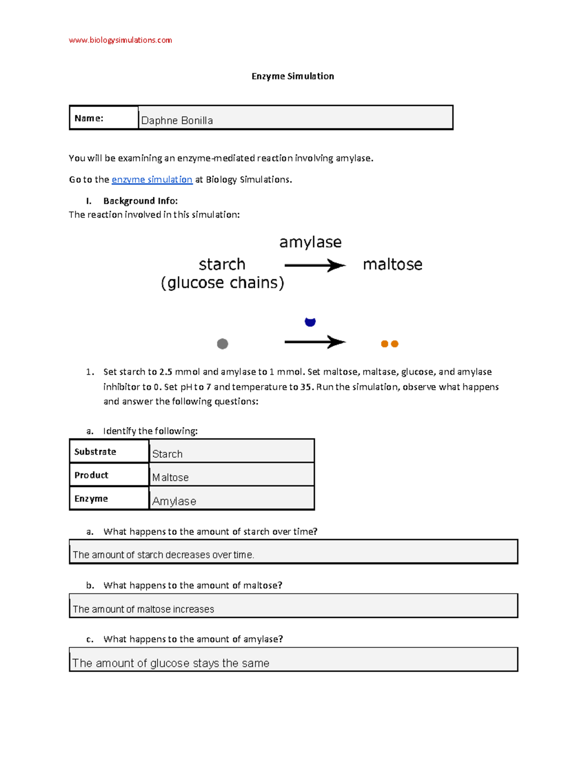Enzyme Simulation - Amylase B - Enzyme Simulation Name: You will be ...