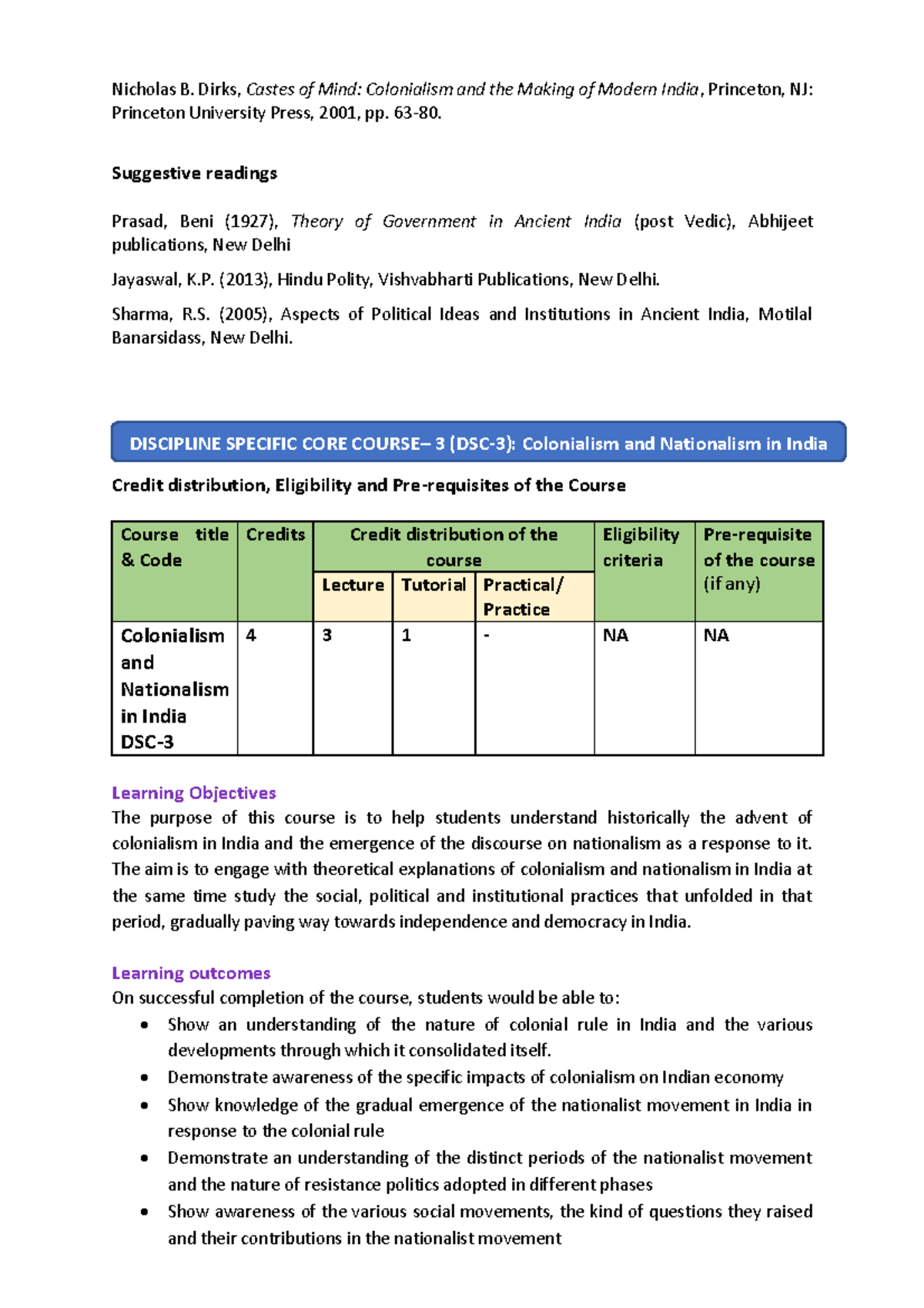 CNI syllabus - Nicholas B. Dirks, Castes of Mind: Colonialism and the ...