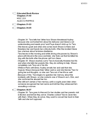 Ch 1-6 - Dr. Key HSC 201 - Educated - 1/27/ 1 Educated By Tara Westover Chapters 1- HSC 201 ...