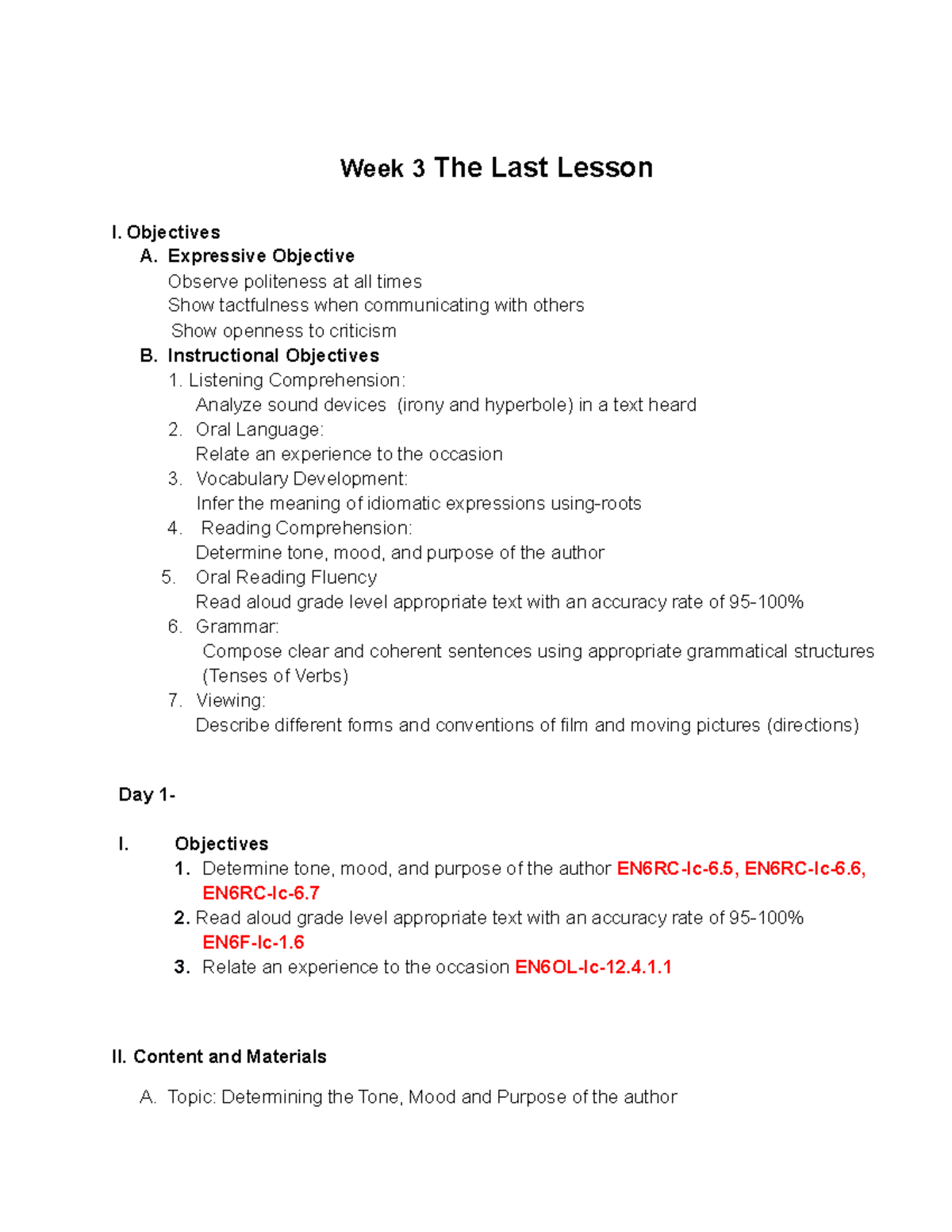 TG Q1 Week3 D1 Teacher Guide For English 1 Quarter 1 Week 3 Day 1