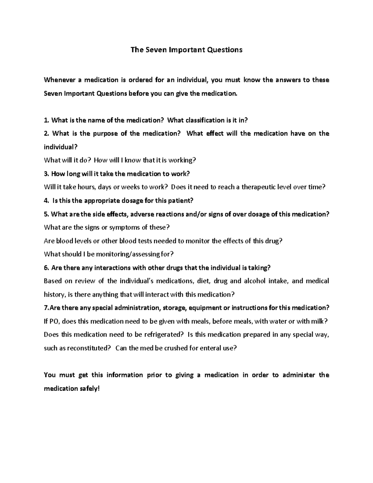 The Seven Important Questions - med admin knowledge (1) (2) - The Seven ...