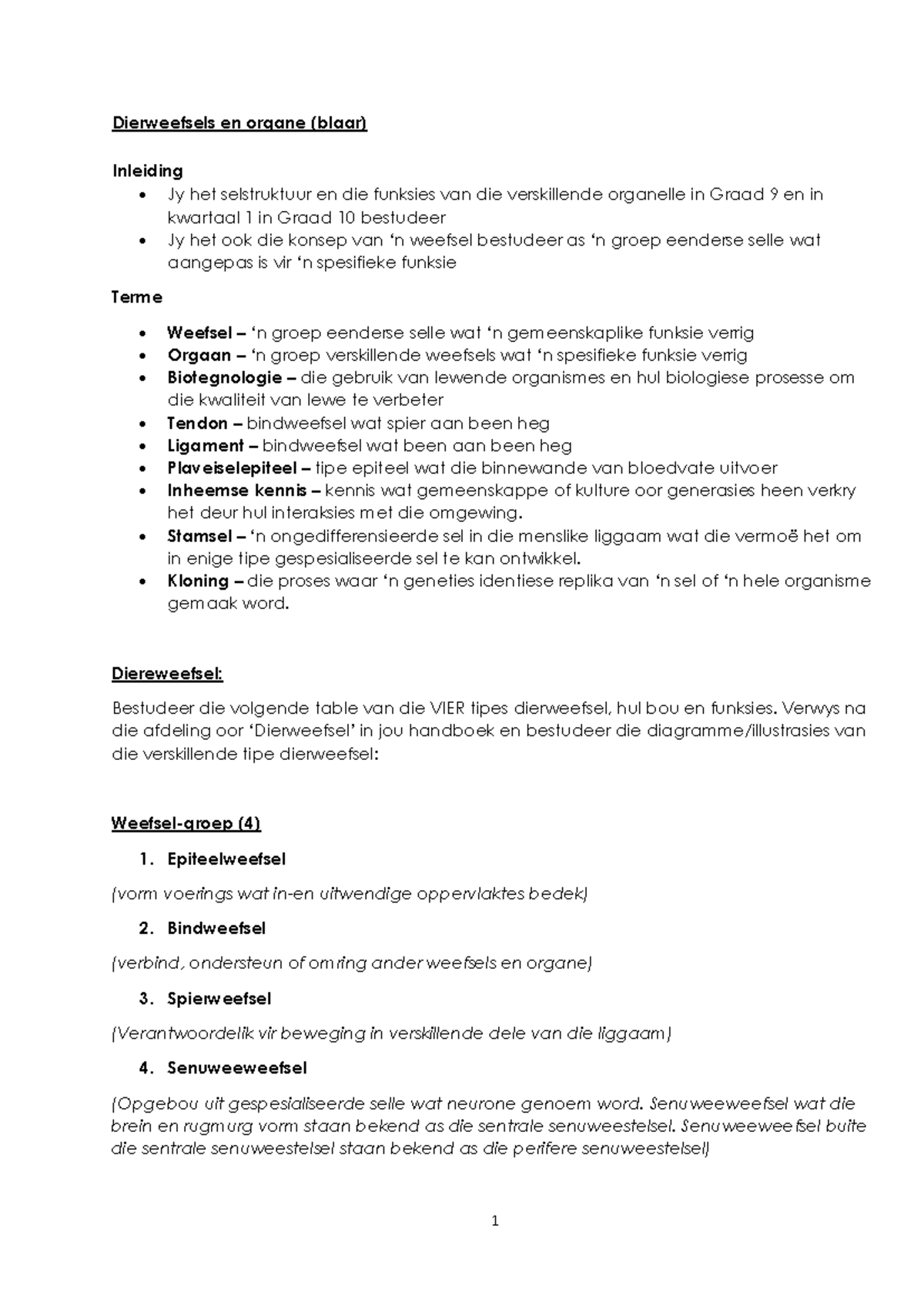 5. Dierweefsel en organe - Stamsel – ‘n ongedifferensieerde sel in die ...