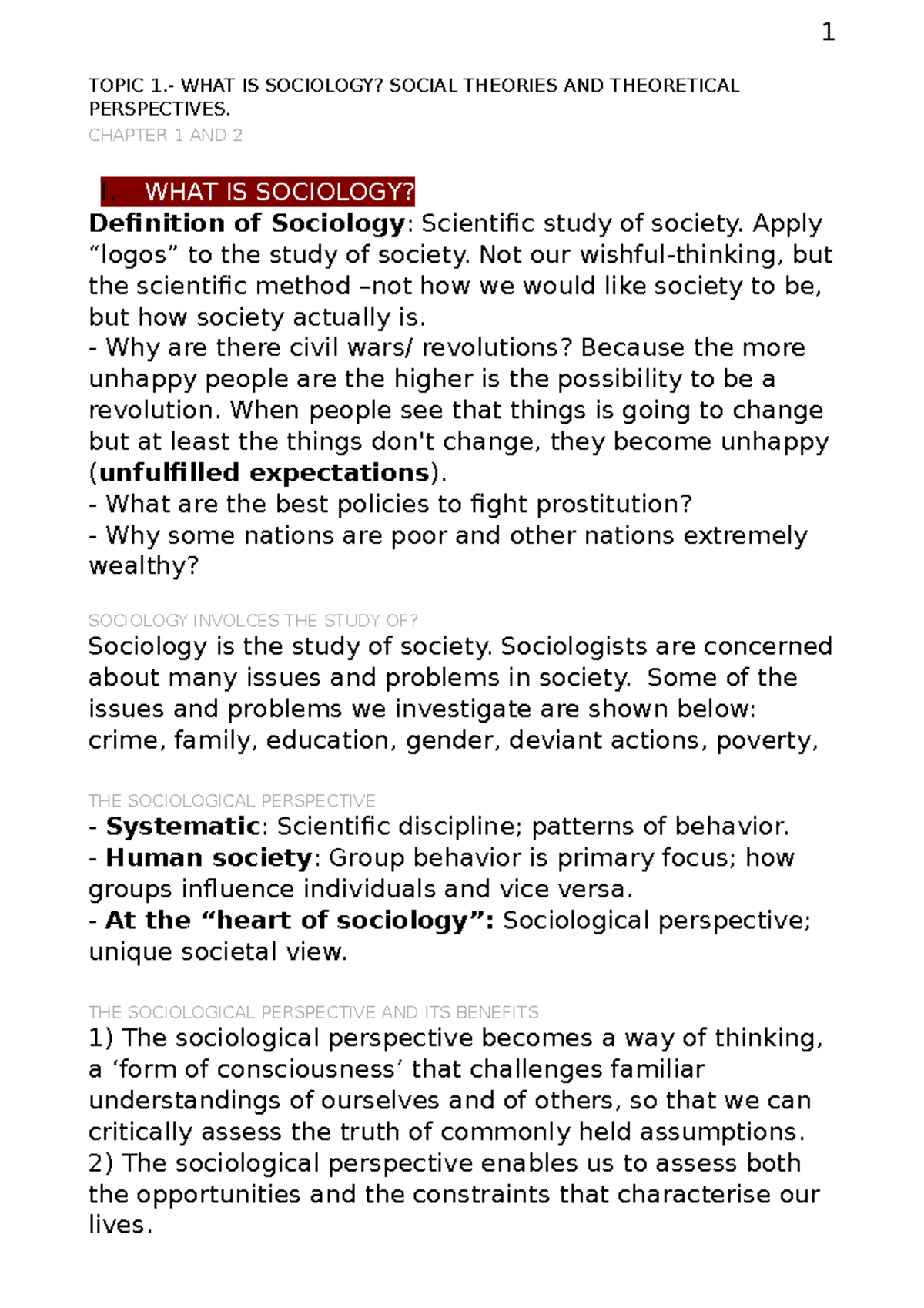 Topic 1 - Notes from the book - TOPIC 1.- WHAT IS SOCIOLOGY? SOCIAL ...