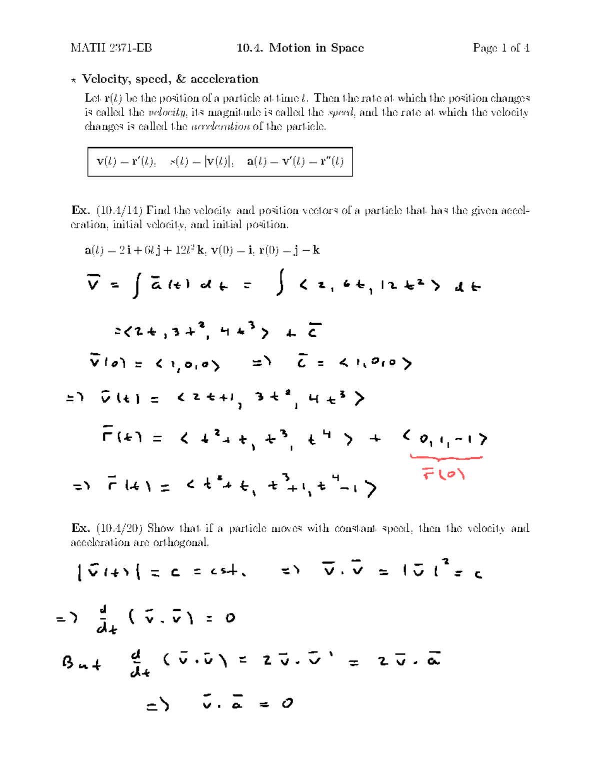 math 2321 multivar calc iii 10.4 annotated - MATH 10. Motion in Space ...