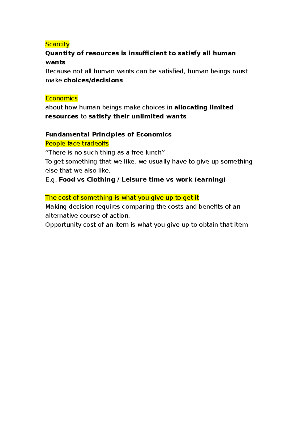 Microeconomics L1 Notes - Scarcity Quantity of resources is ...