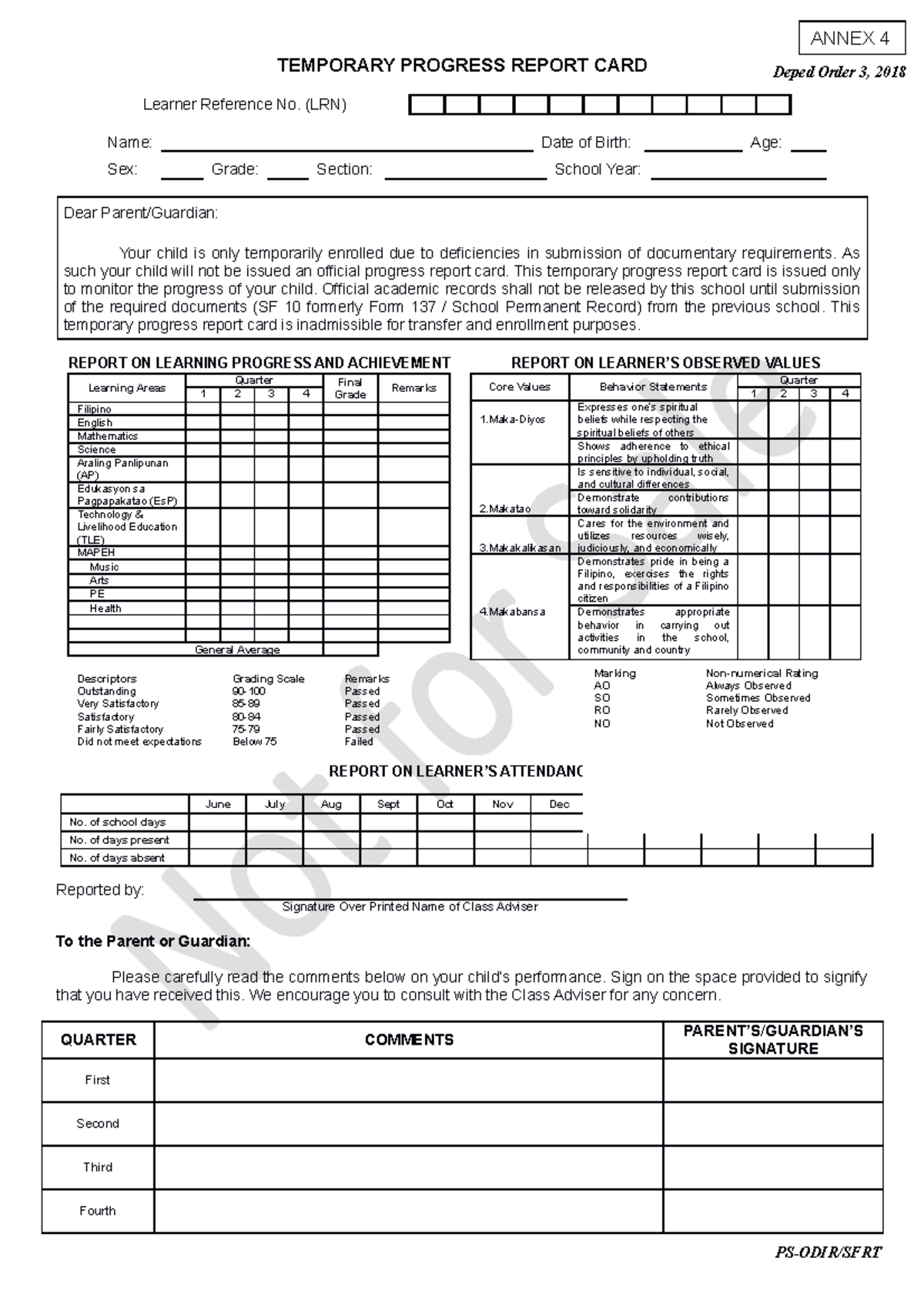 Annex 4 Temporary Progress Report Card DO 3 2018 - TEMPORARY PROGRESS ...