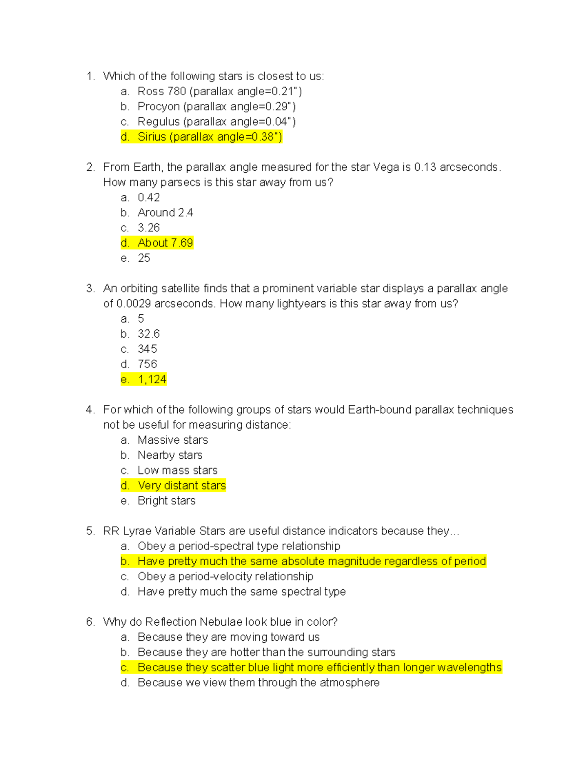 Ast. Week 8 Study Guide - Which of the following stars is closest to us ...