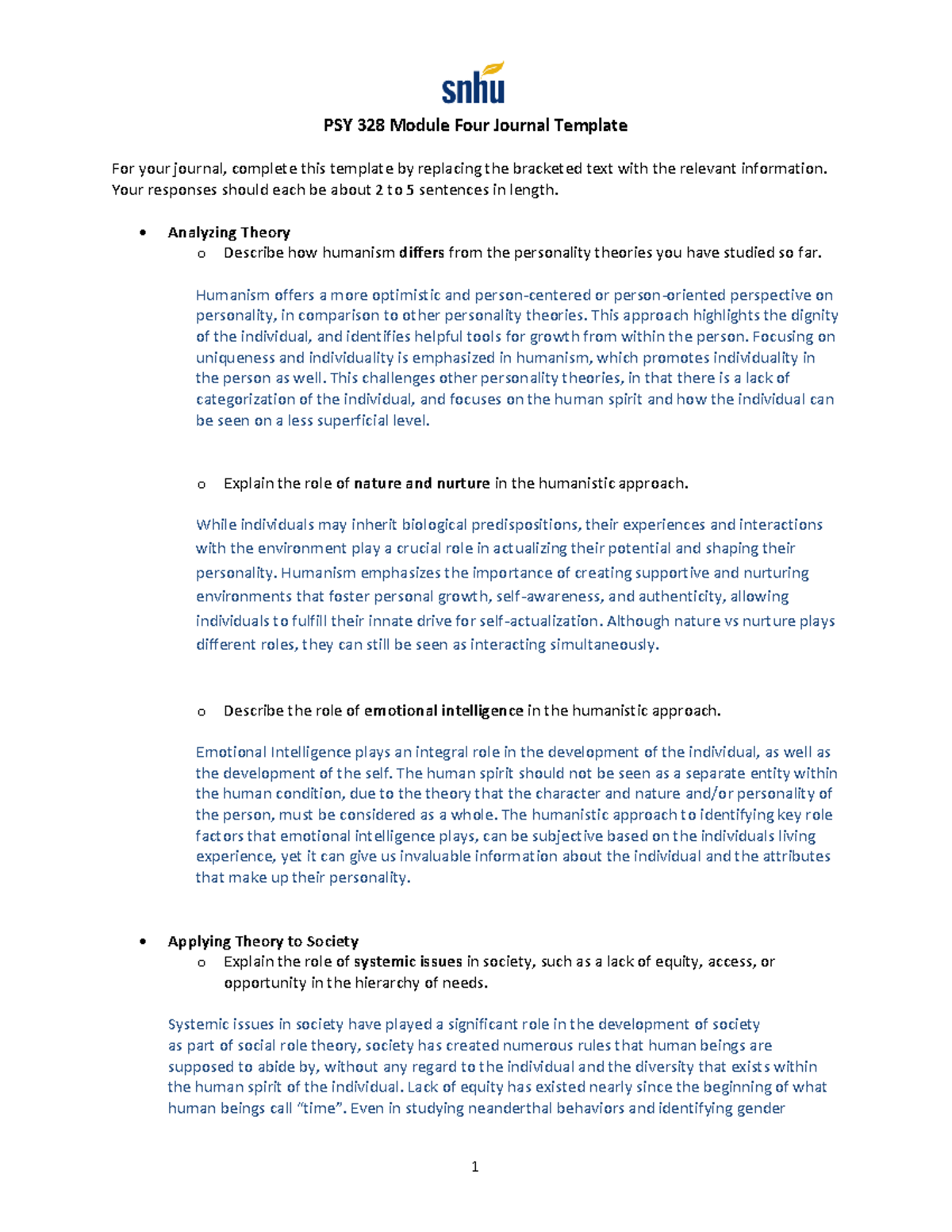 PSY 328 Module Four Journal Template - 1 PSY 328 Module Four Journal ...