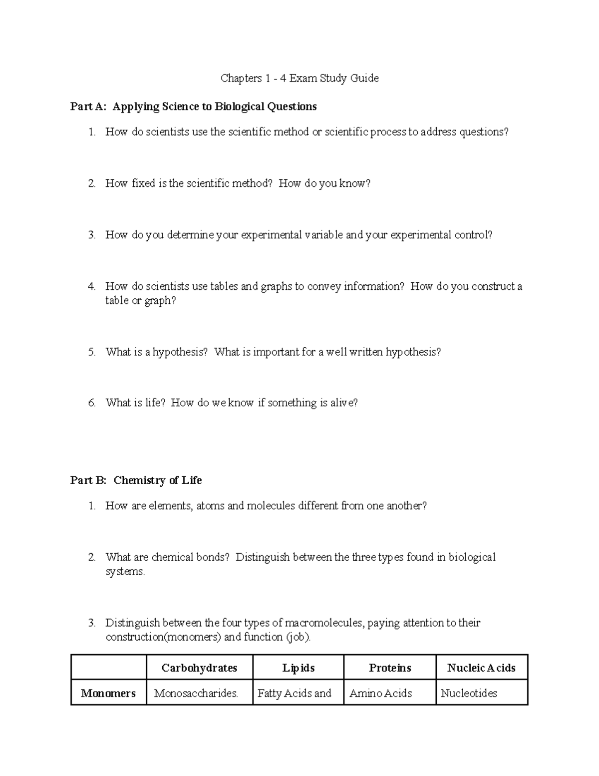 Study guide exam - Chapters 1 - 4 Exam Study Guide Part A: Applying ...