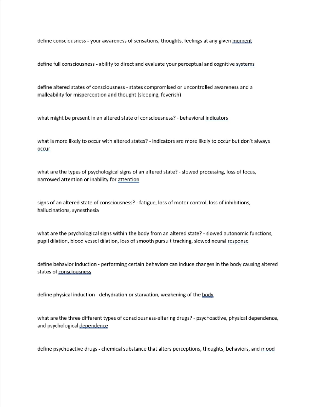 Psych chapter 5 page 1 - professor Yates - define consciousness your ...