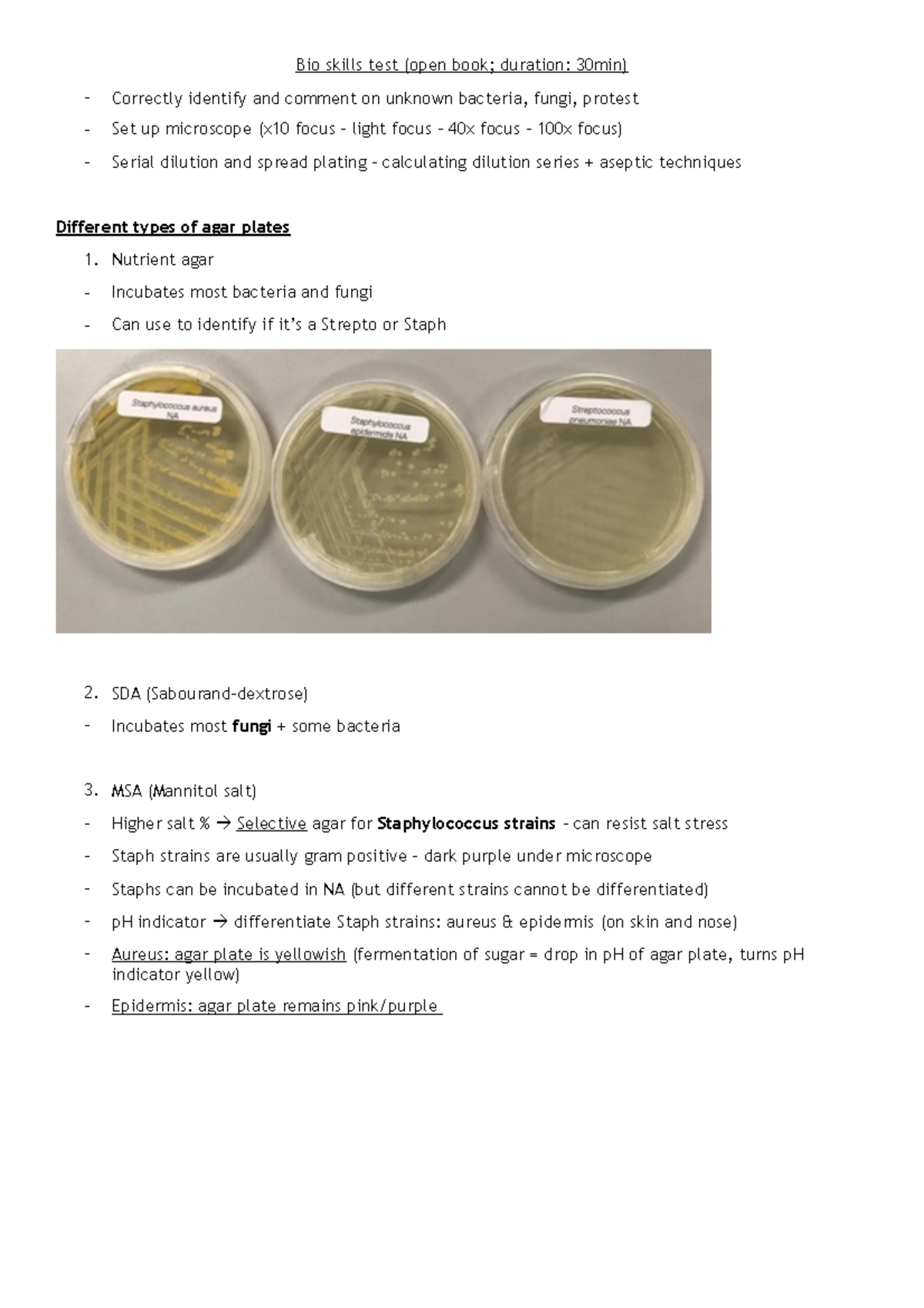 Prac test - Practical exam notes - Bio skills test (open book; duration ...