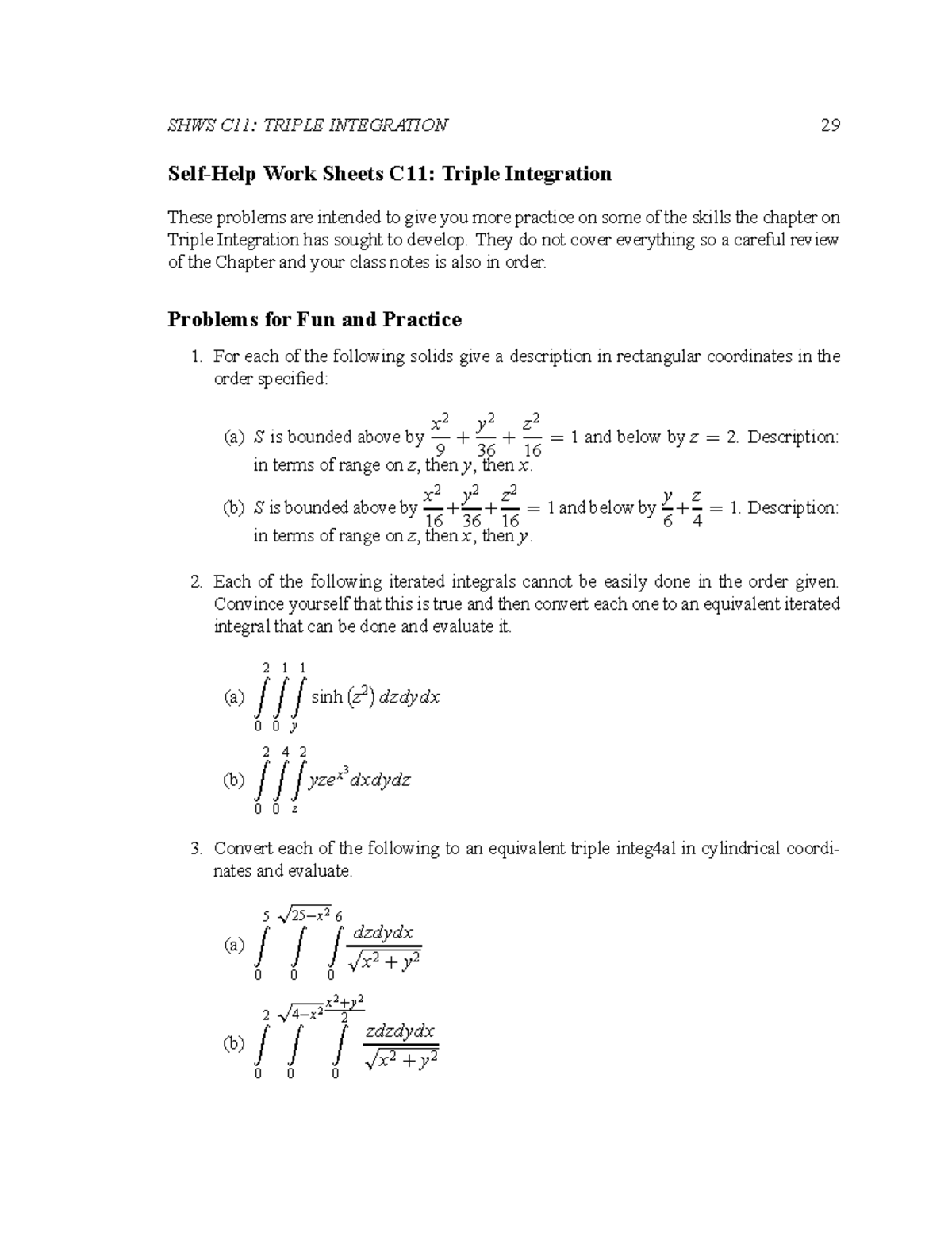 Triple integration - SHWS C11: TRIPLE INTEGRATION 29 Self-Help Work ...