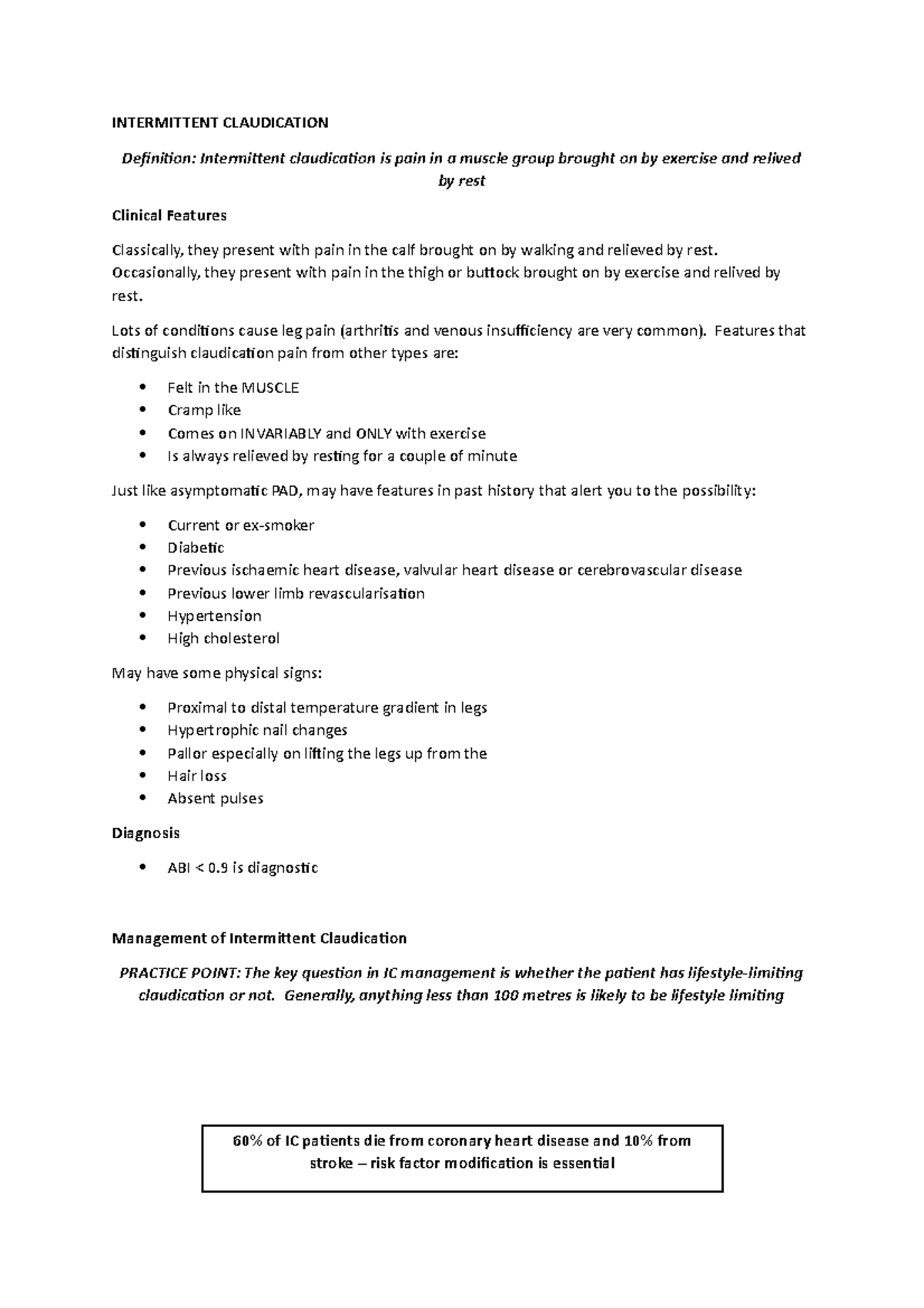 Vascular Survival Guide Intermittent Claudication - INTERMITTENT ...