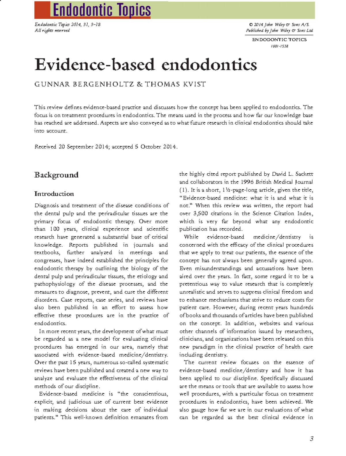 Bergenholtz Kvist 2014lk - Evidence-based endodontics GUNNAR ...