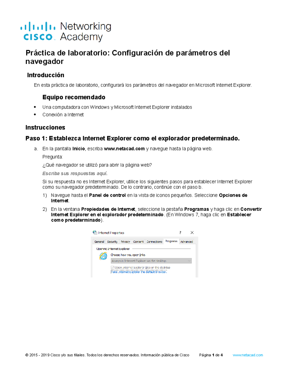 11.2.3.5 Lab - Configure Browser Settings - Práctica de laboratorio: Configuración de parámetros ...