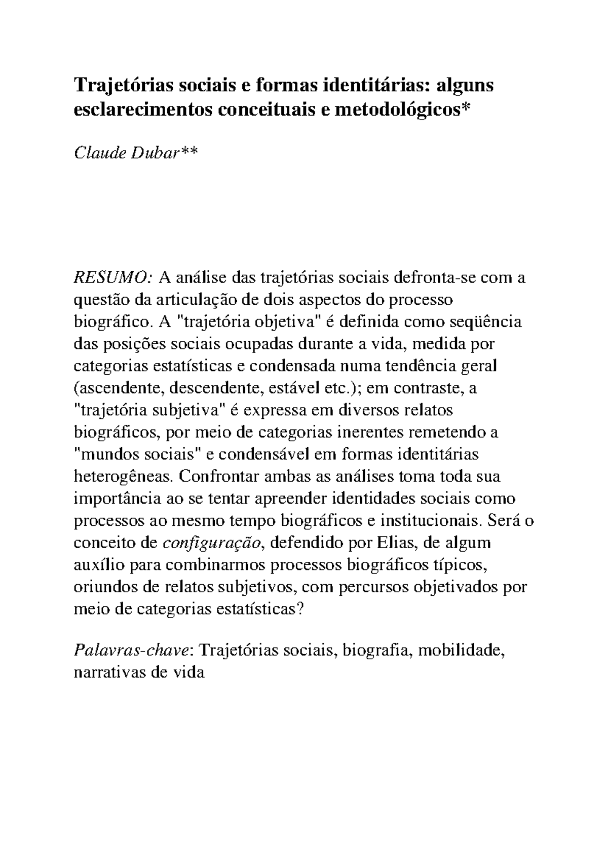 2 Claude Dubar Trajetorias - Trajetórias sociais e formas identitárias ...