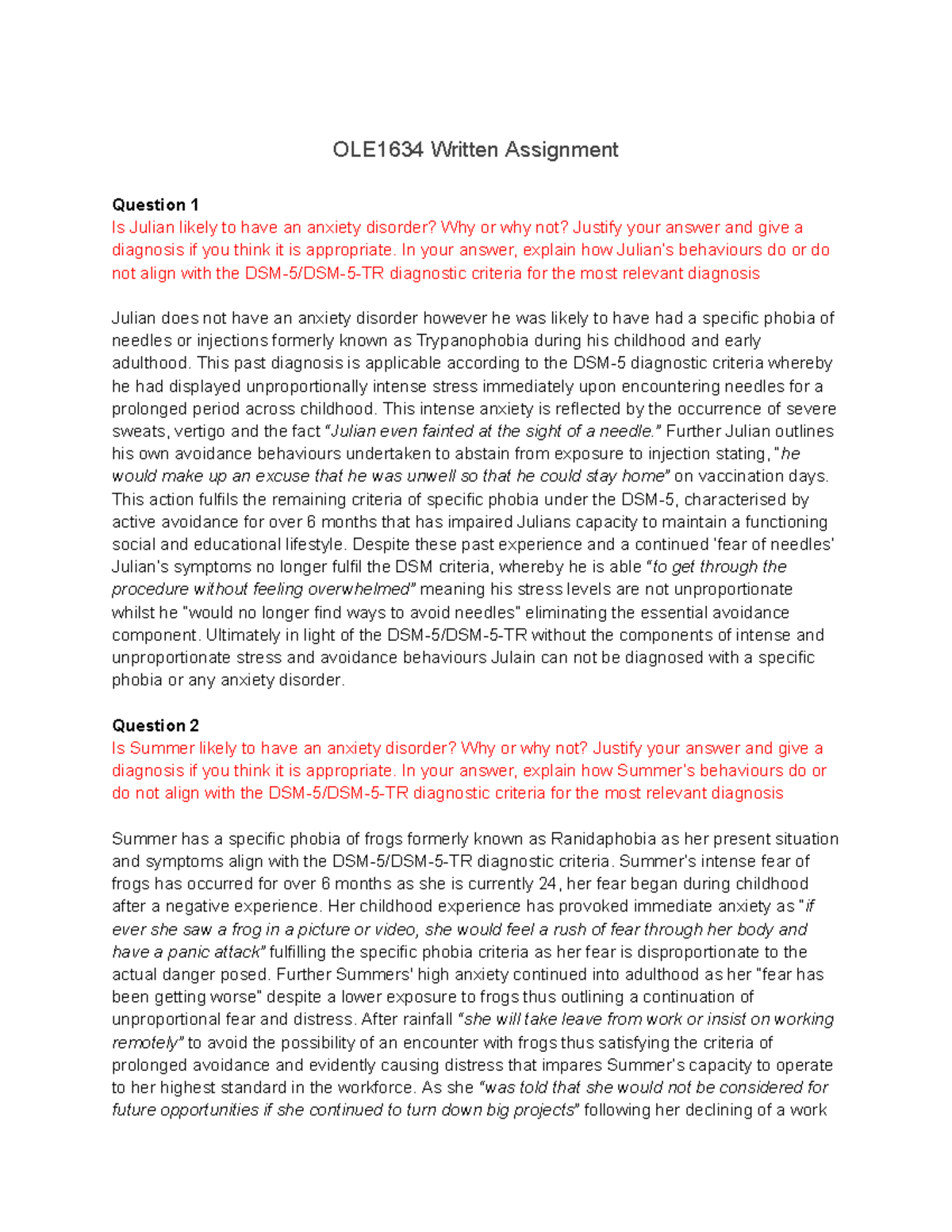 OLE1634 Written Assignment - OLE1634 Written Assignment Question 1 Is ...