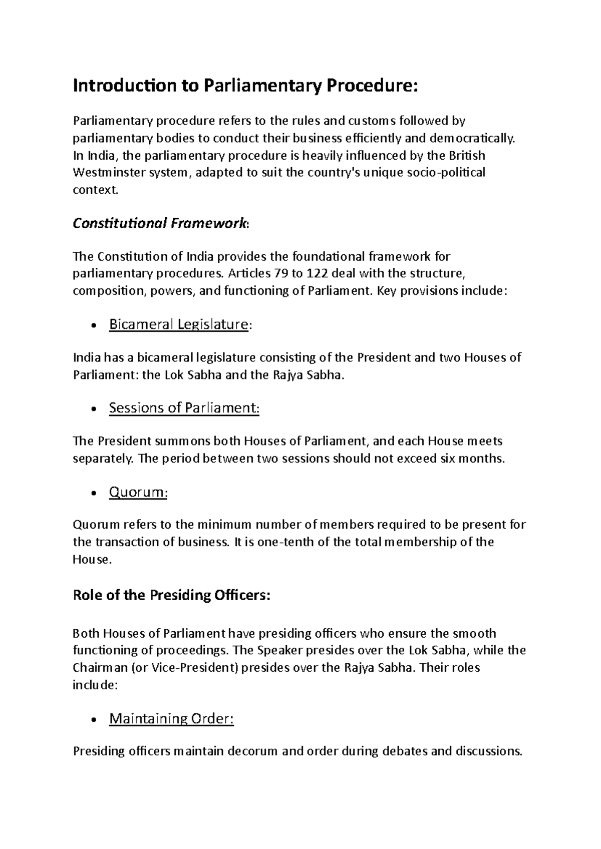 Introduction to Parliamentary Procedure pdf - Introduc)on to ...