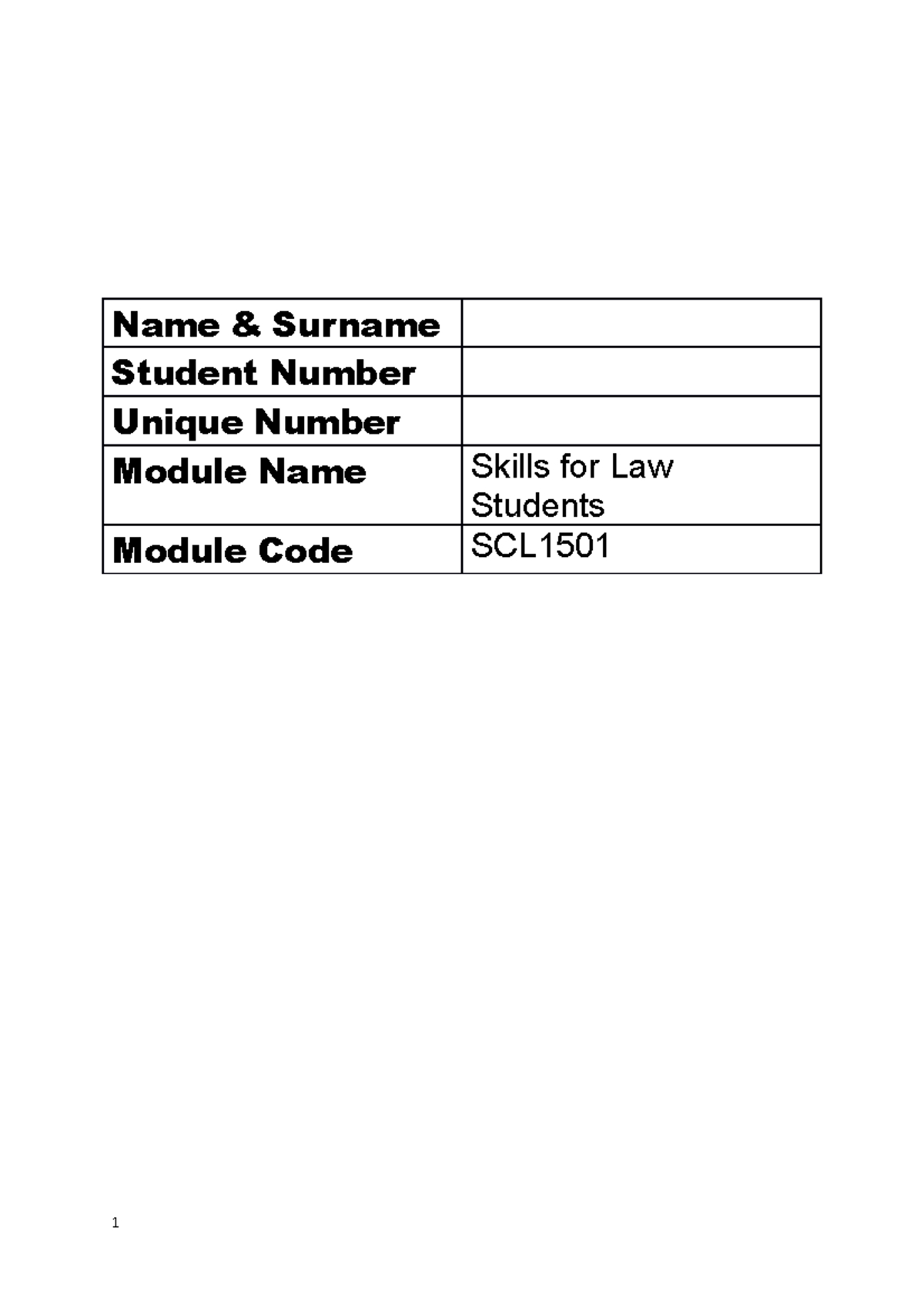 Student skills assignment - Name & Surname Student Number Unique Number ...