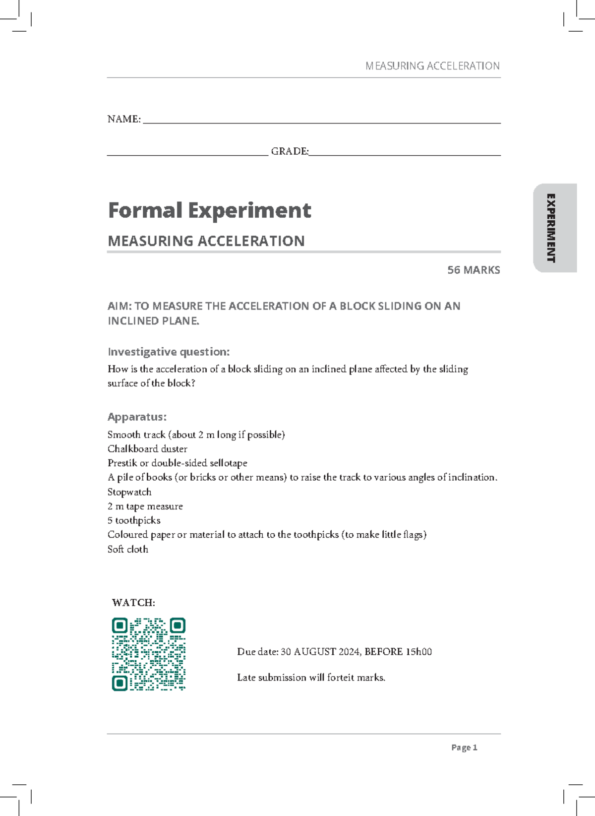 Grade 10 Experiment - Acceleration - MEASURING ACCELERATION EXPERIMENT ...