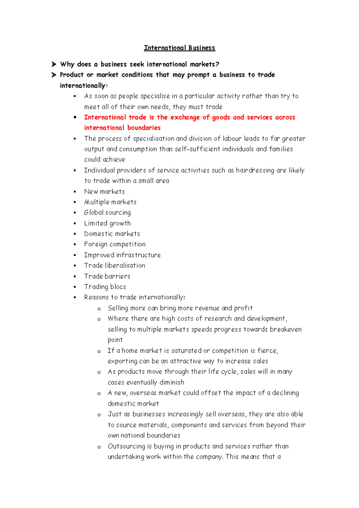 Business notes - International Business Why does a business seek ...