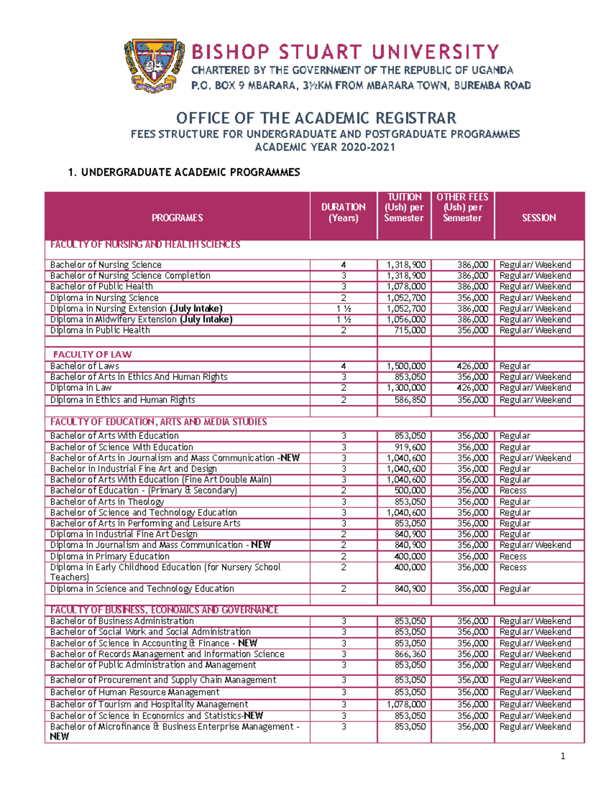A5e Bishop Stuart University Fees Structure 2020-2021 - Evidence law II ...