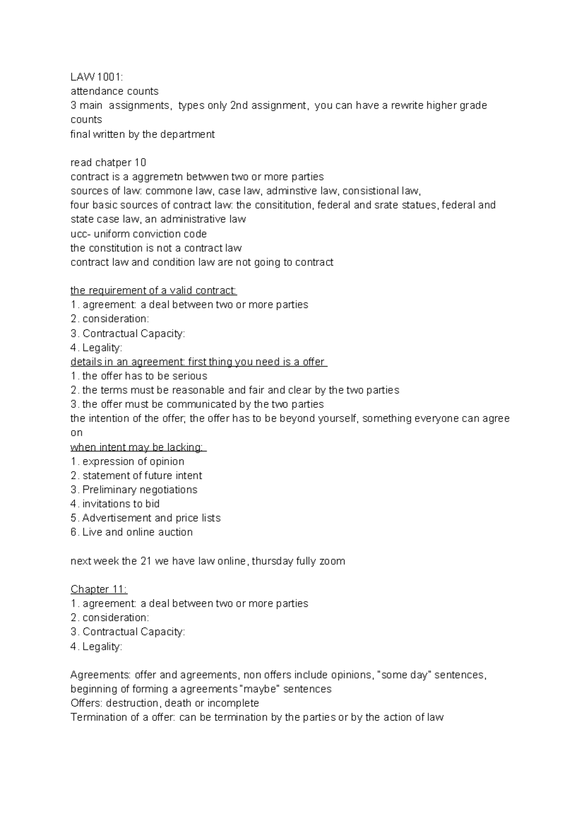 Law - Cheat Sheet for your midterm - LAW 1001: attendance counts 3 main ...