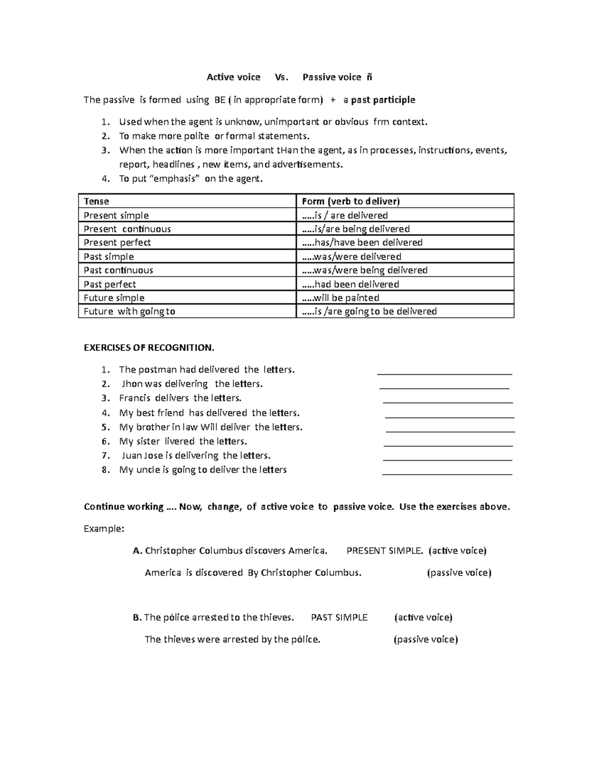 Active voice Vs Active Pasive Activity Practice General. Siu - Active ...