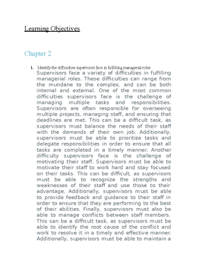 Chapter 7 - Supervision Learning Objectives - Learning Objectives Chapter 7 Recognize personal ...