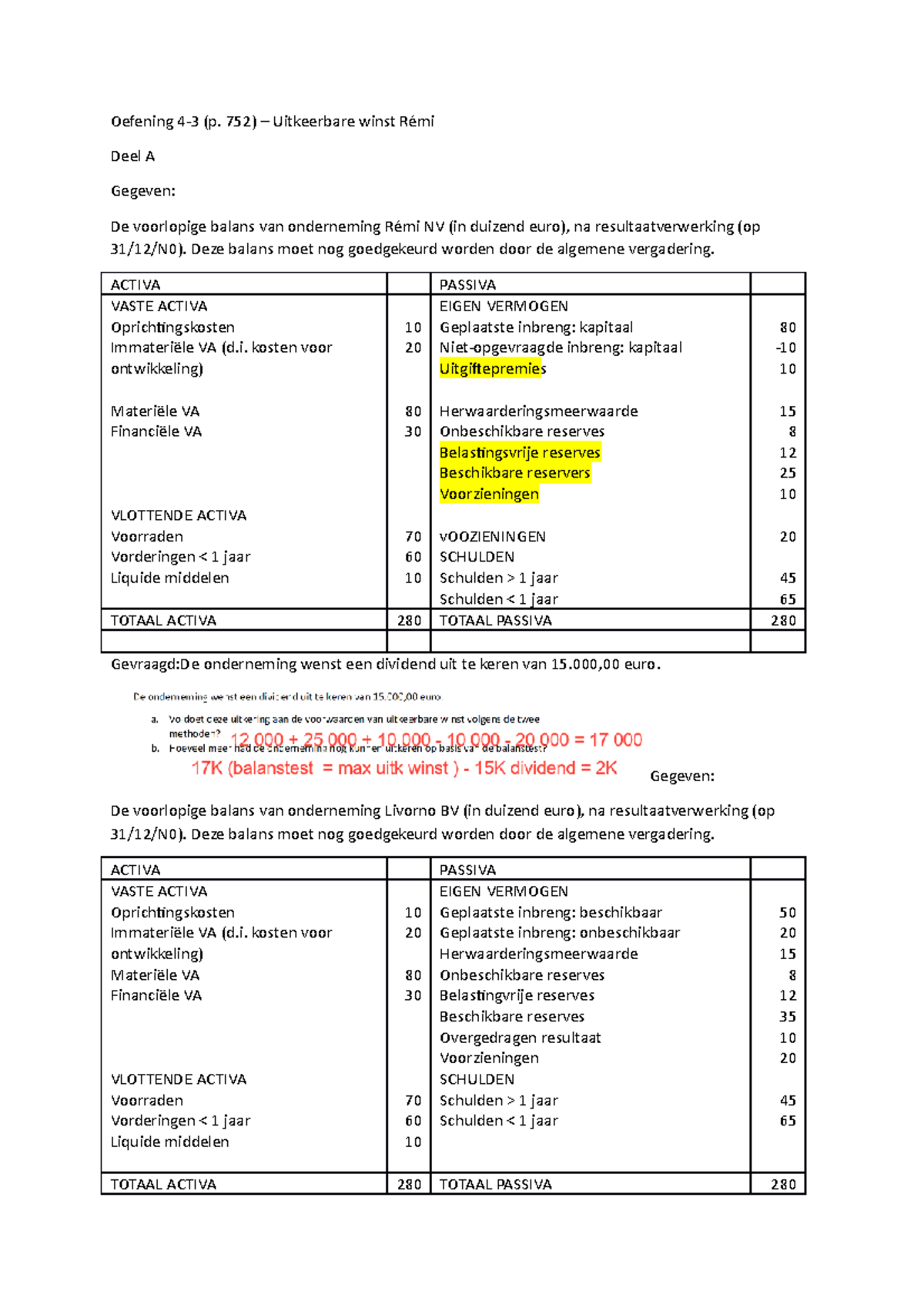 Oef 4-3 Opgave - respectievelijke oefening voor accounting - Oefening 4 ...