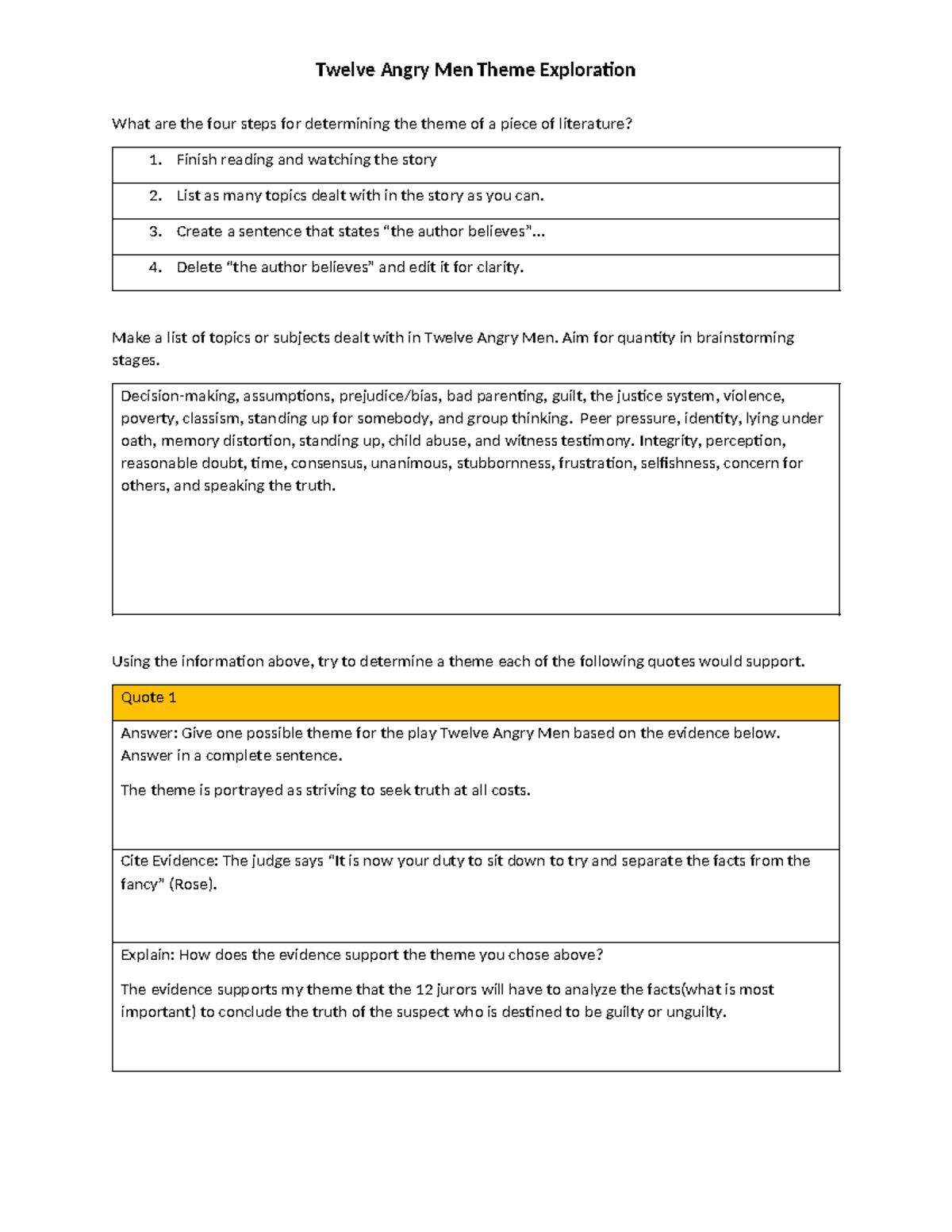 Copy of Twelve Angry Men Theme Exploration - What are the four steps ...