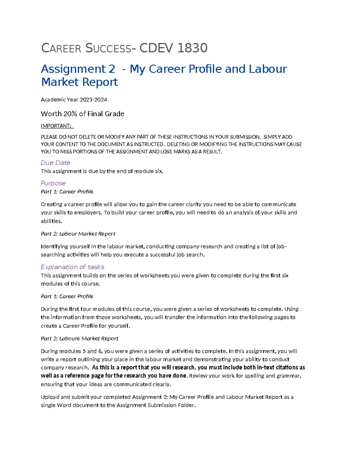 Kirstein Assignment by Bukky - CAREER SUCCESS- CDEV 1830 Assignment 2 - My Career Profile and ...