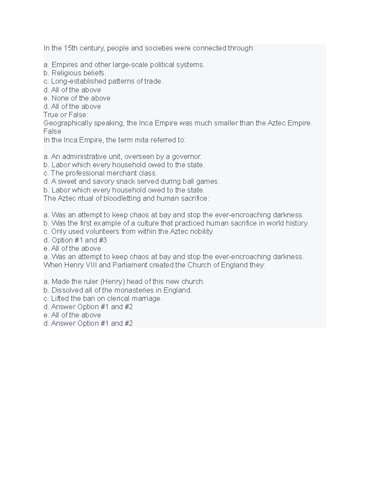 Hist 11 - Practice - In the 15th century, people and societies were ...