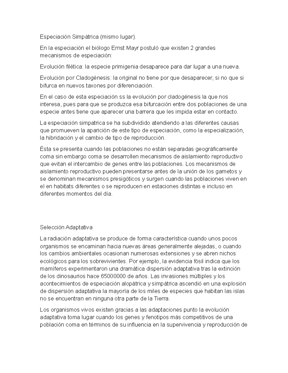 Especiación Simpátrica - Especiación Simpátrica (mismo lugar). En la ...