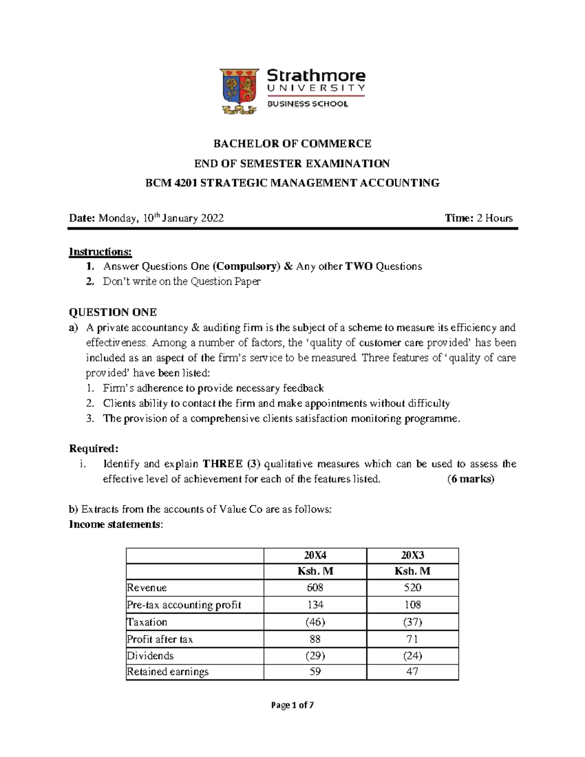 BCA 4201 - Strategic management accounting - January 2022 - BACHELOR OF ...
