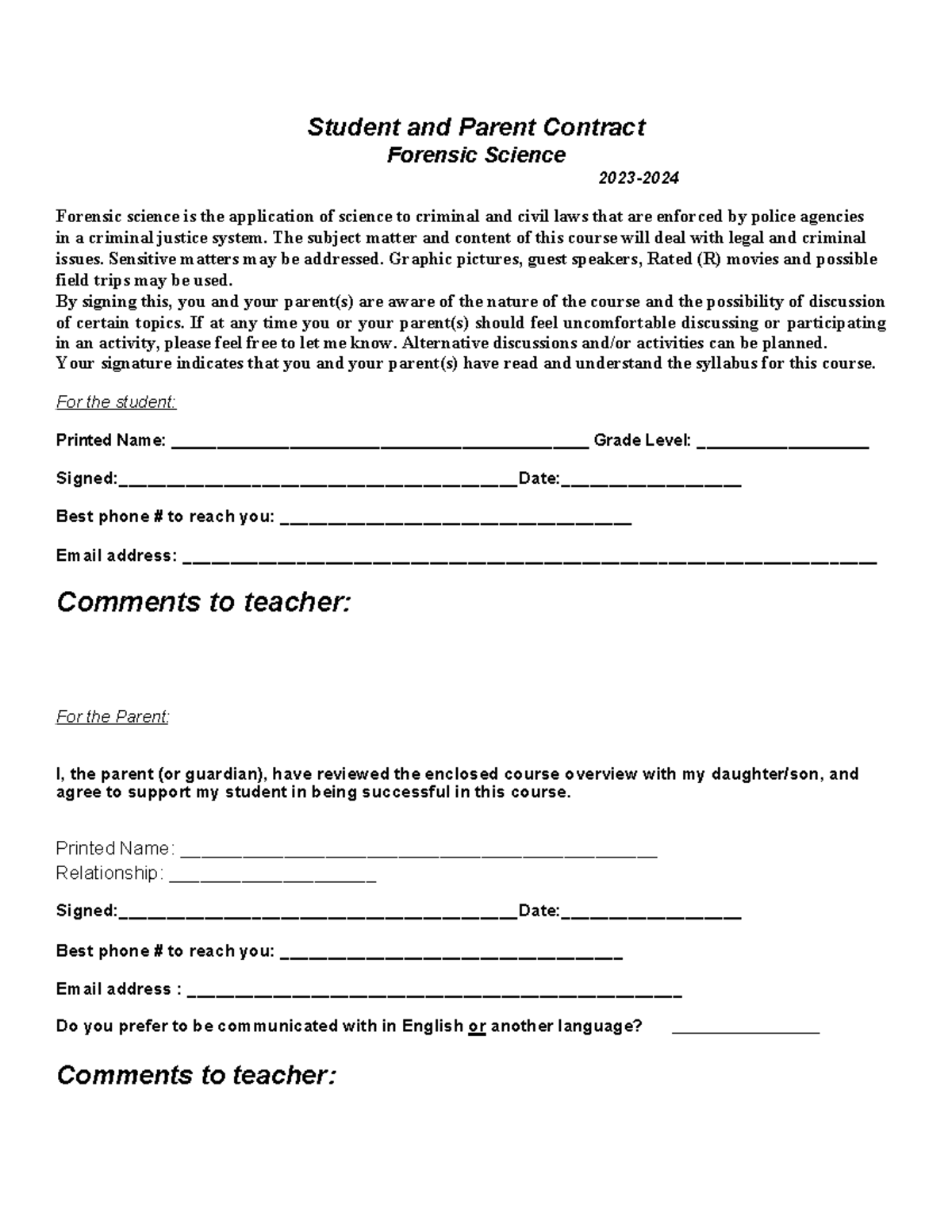 Luis Alvarado - Syllabus Signature Page - Student and Parent Contract ...