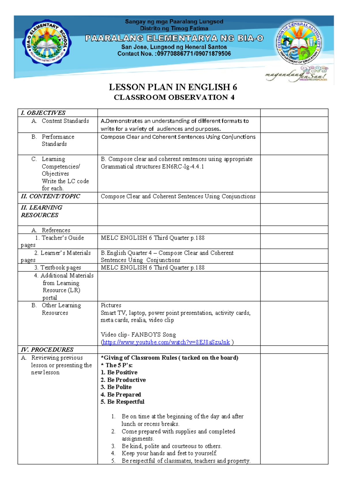 COT4 DLP English 6 - Lesson Plan - LESSON PLAN IN ENGLISH 6 CLASSROOM ...