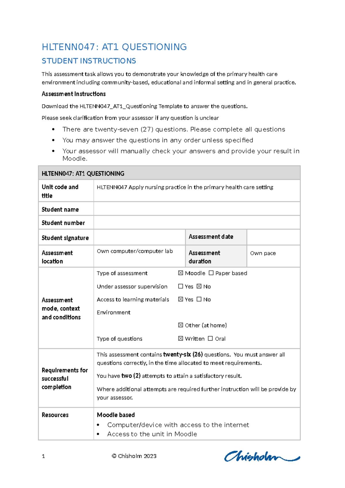 Hltenn 047 AT1 Questioning Template - HLTENN047: AT1 QUESTIONING ...