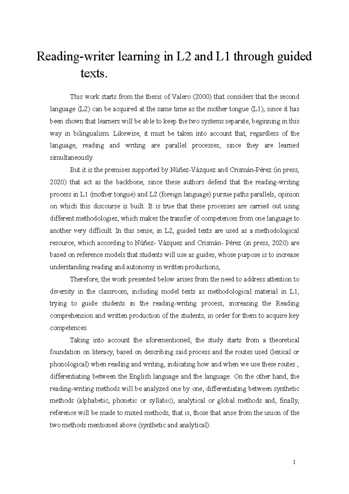 Reading-writer learning in L2 and L1 through guided texts - learning in ...