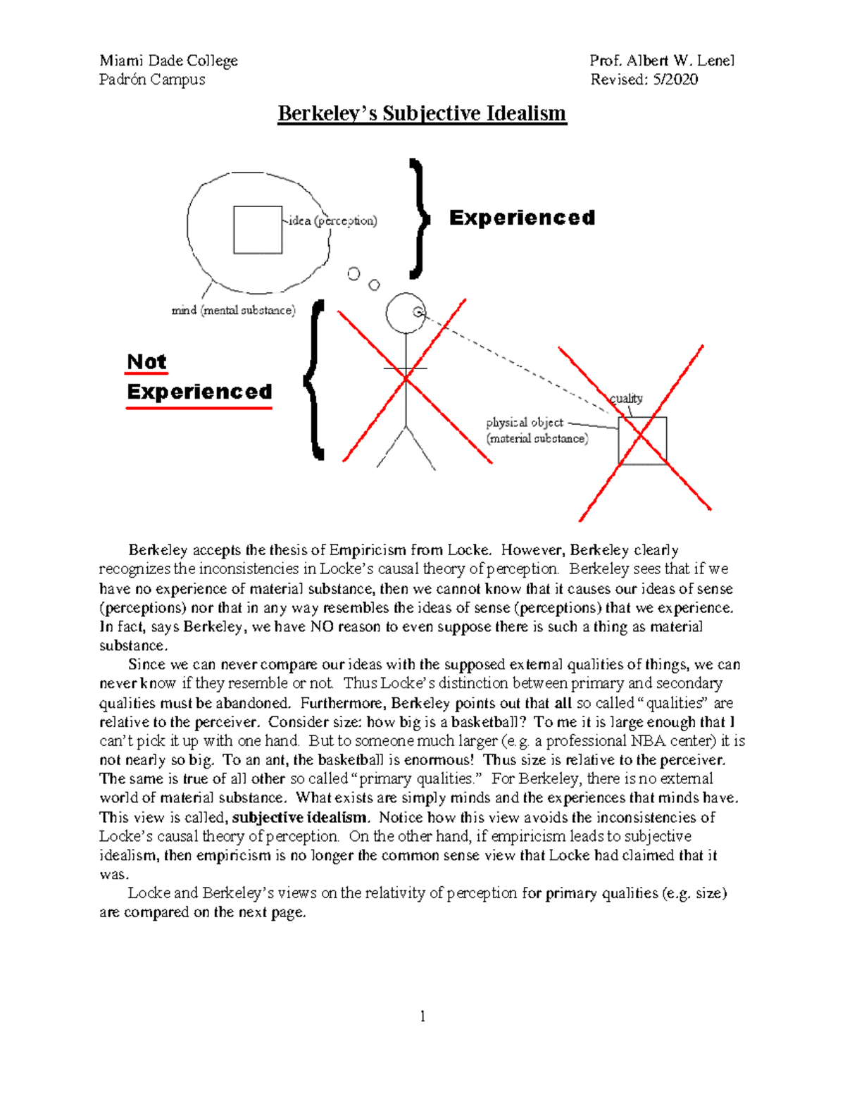 Berkeley Handouts - Professor name: Albert Lenel - Miami Dade College ...
