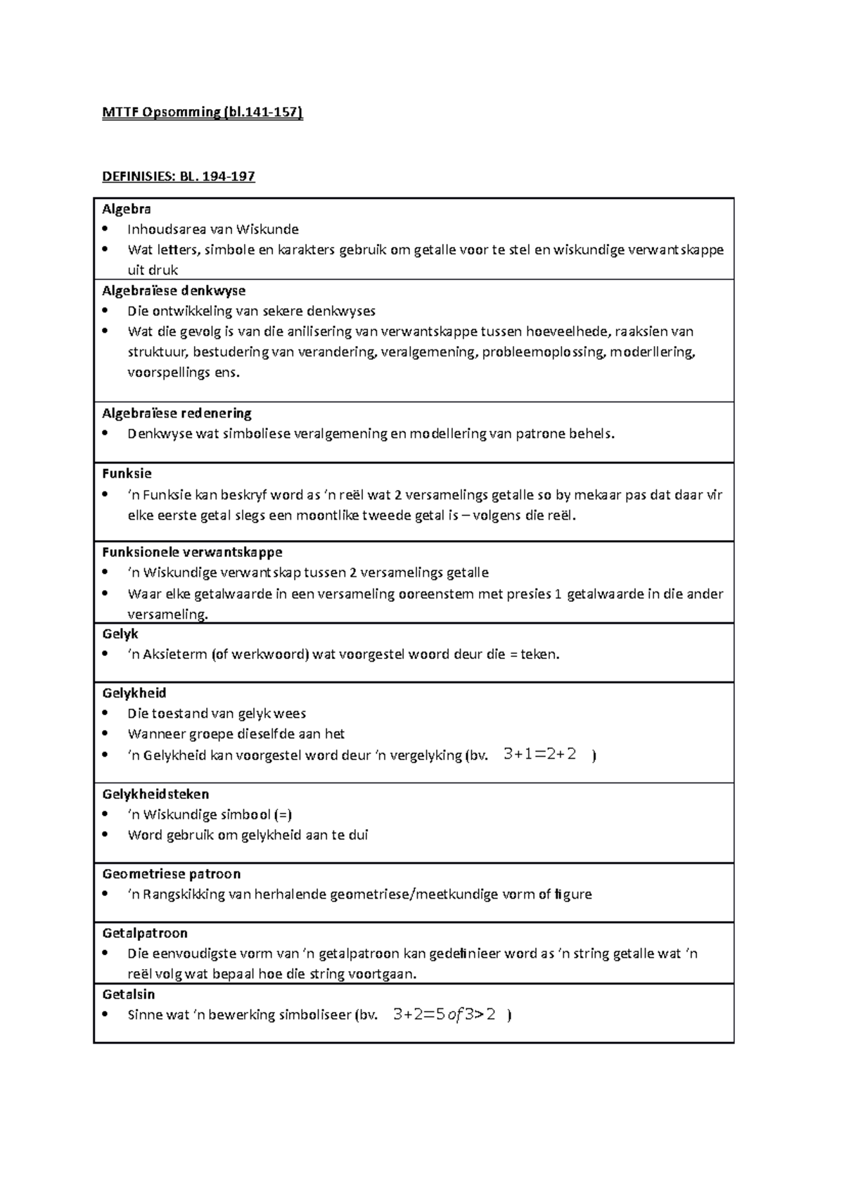 MTTF Opsomming - Leereenheid 1 - MTTF Opsomming (bl-157) DEFINISIES: BL ...