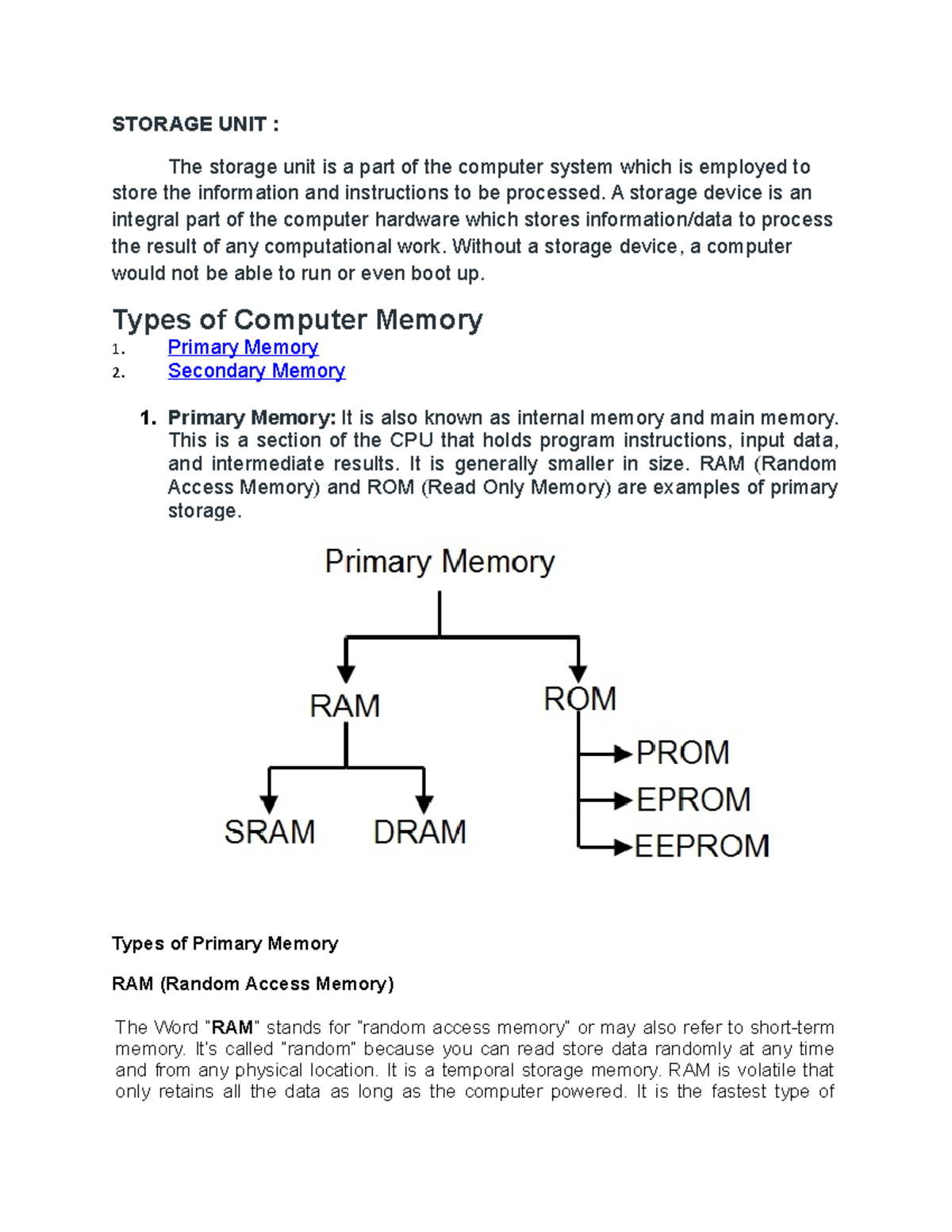 Storage UNIT - STORAGE UNIT : The storage unit is a part of the ...