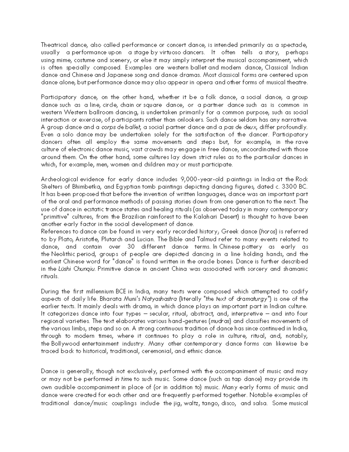 Theatrical dance - It often tells a story, perhaps using mime, costume ...