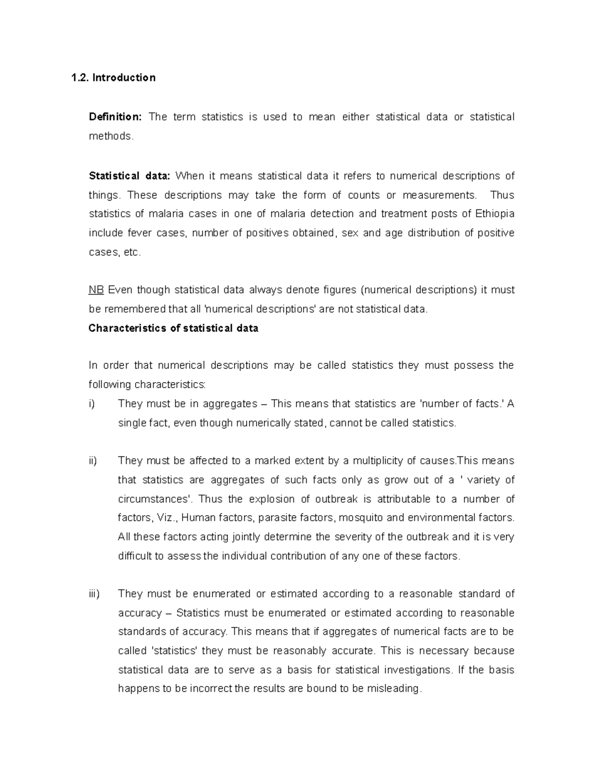 Biostatistics topic 1 - NOTES FOR LECTURES - Introduction Definition ...