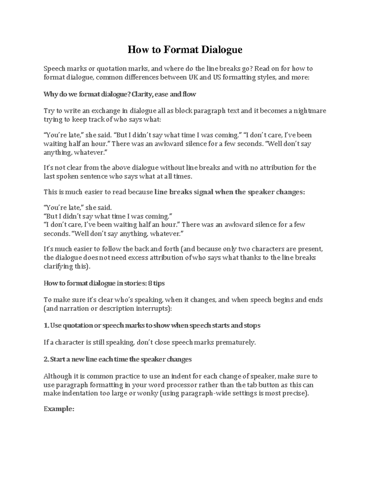 Formatting Dialogue - b;k. - How to Format Dialogue Speech marks or ...