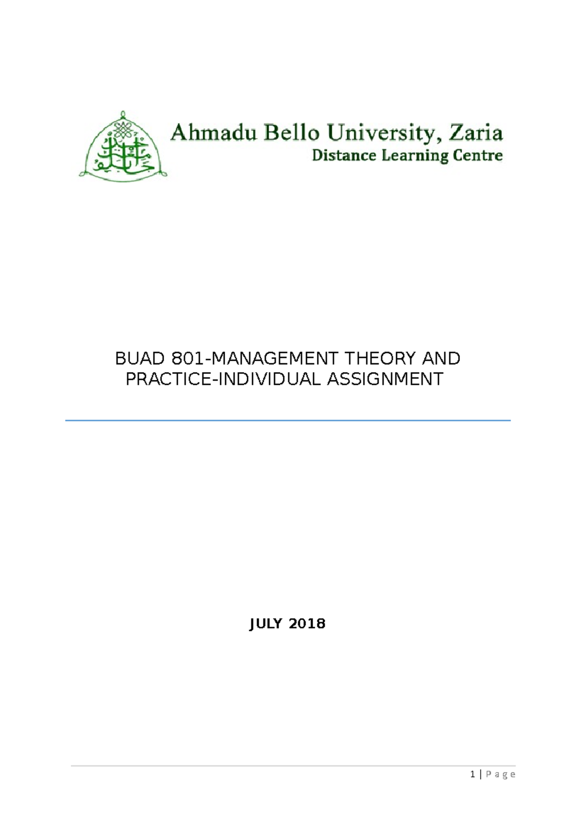BUAD 801 Individual Assignment - BUAD 801-MANAGEMENT THEORY AND ...