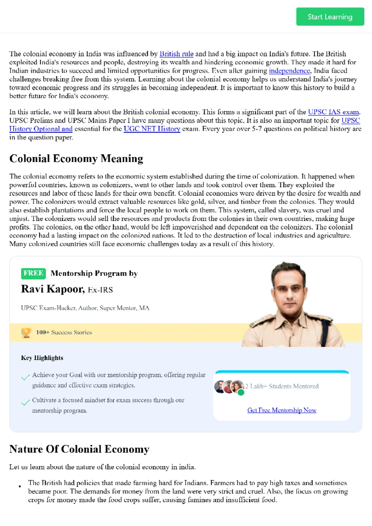 Colonial Economy In India Meaning, Nature And Features For UPSC - Start ...